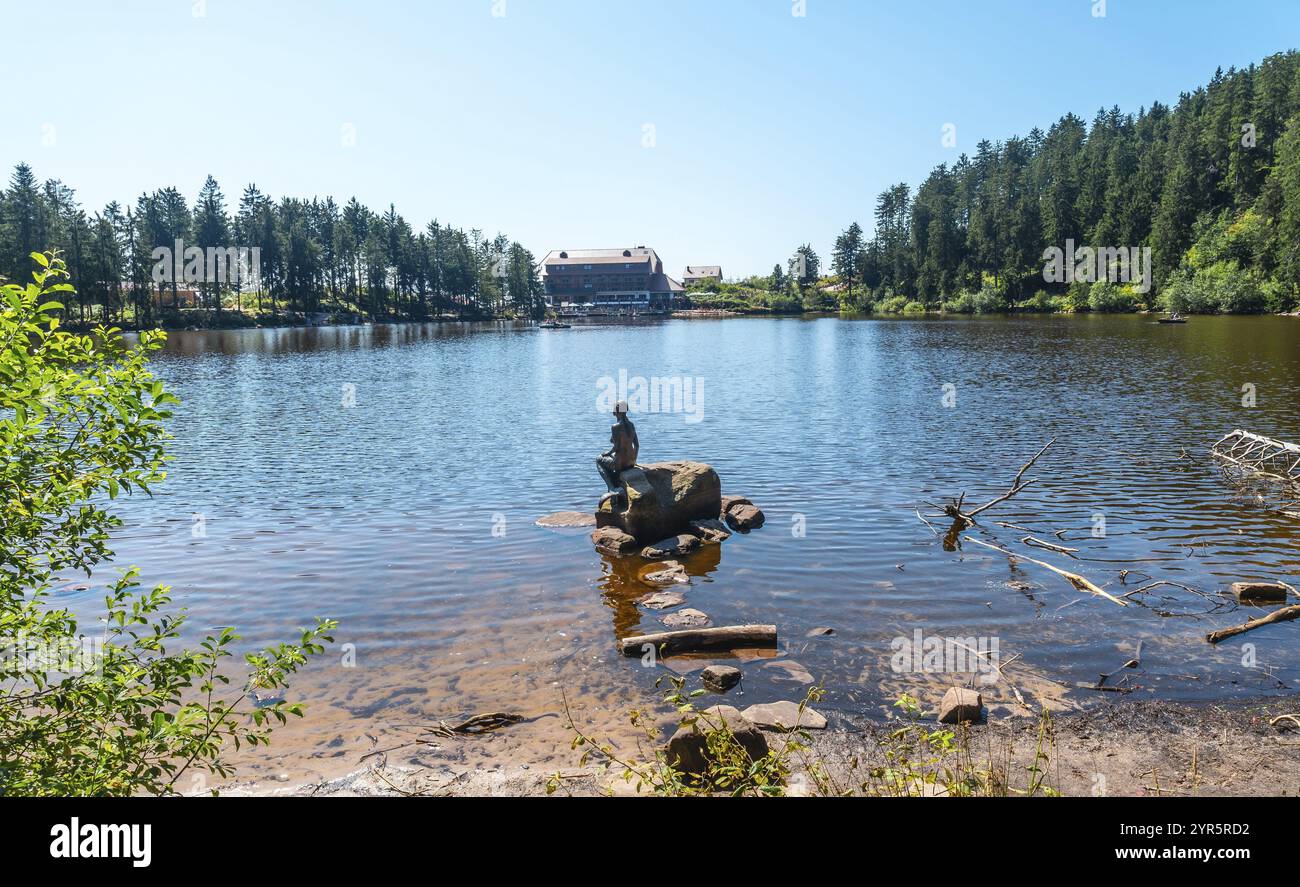 Portrait of the mermaid sculpture at Mummelsee, Black Forest, Germany ...