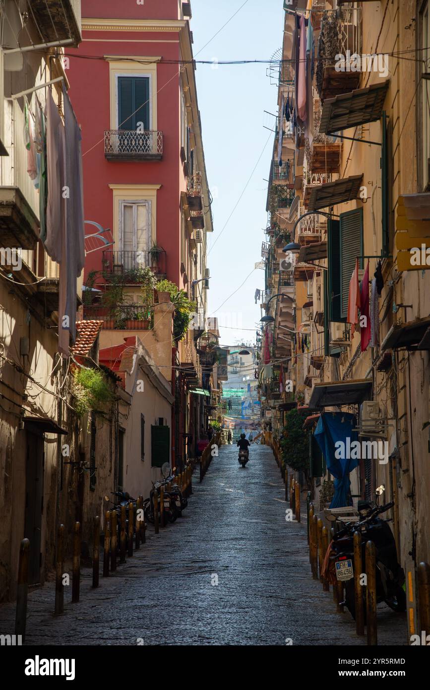 old houses and narrow alleys in old city centre of Naples, Italy Stock ...