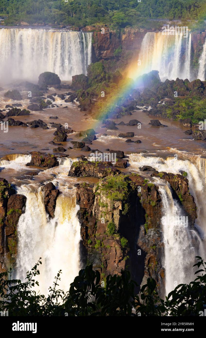 Iguazu Falls Brazil - natural landscape with waterfall and rainbow ...