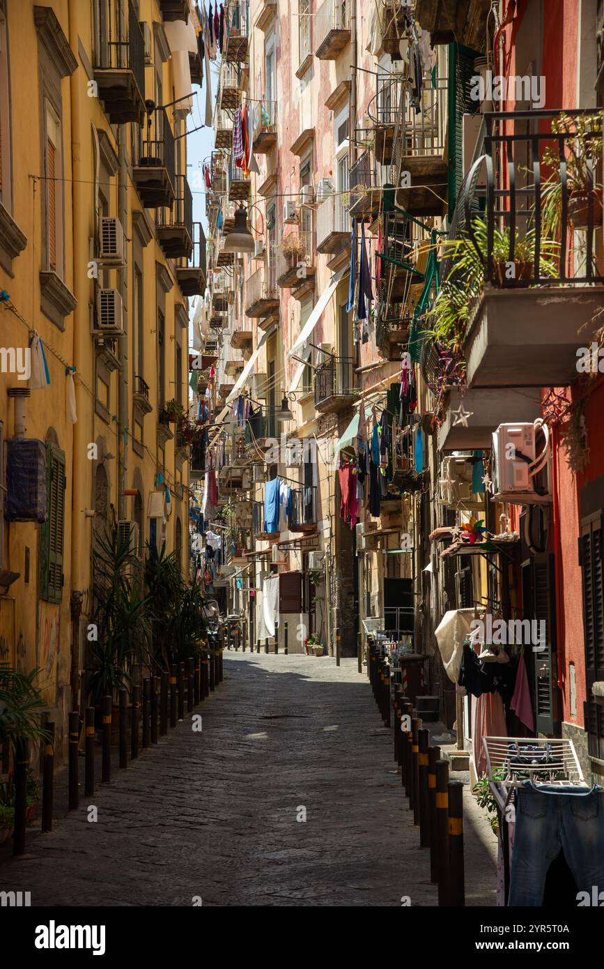 old houses and narrow alleys in old city centre of Naples, Italy Stock ...