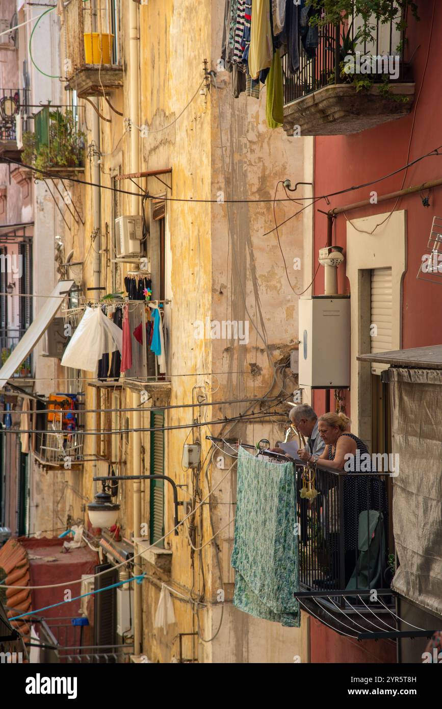 old houses and narrow alleys in old city centre of Naples, Italy Stock ...