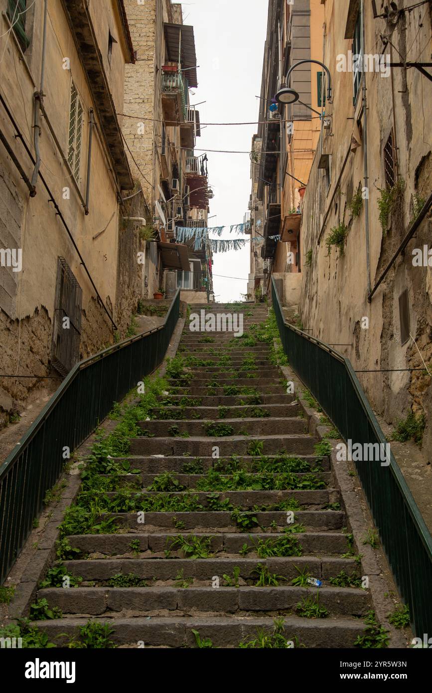 old houses and narrow alleys in old city centre of Naples, Italy Stock ...