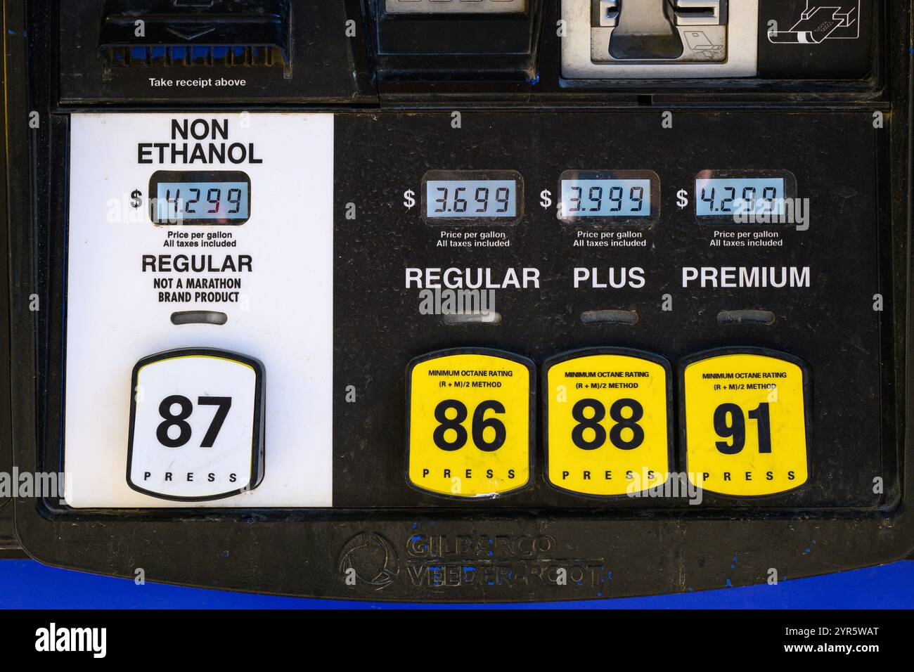 Durango, CO, USA - June 14, 2024; American gas pump selection with non ...