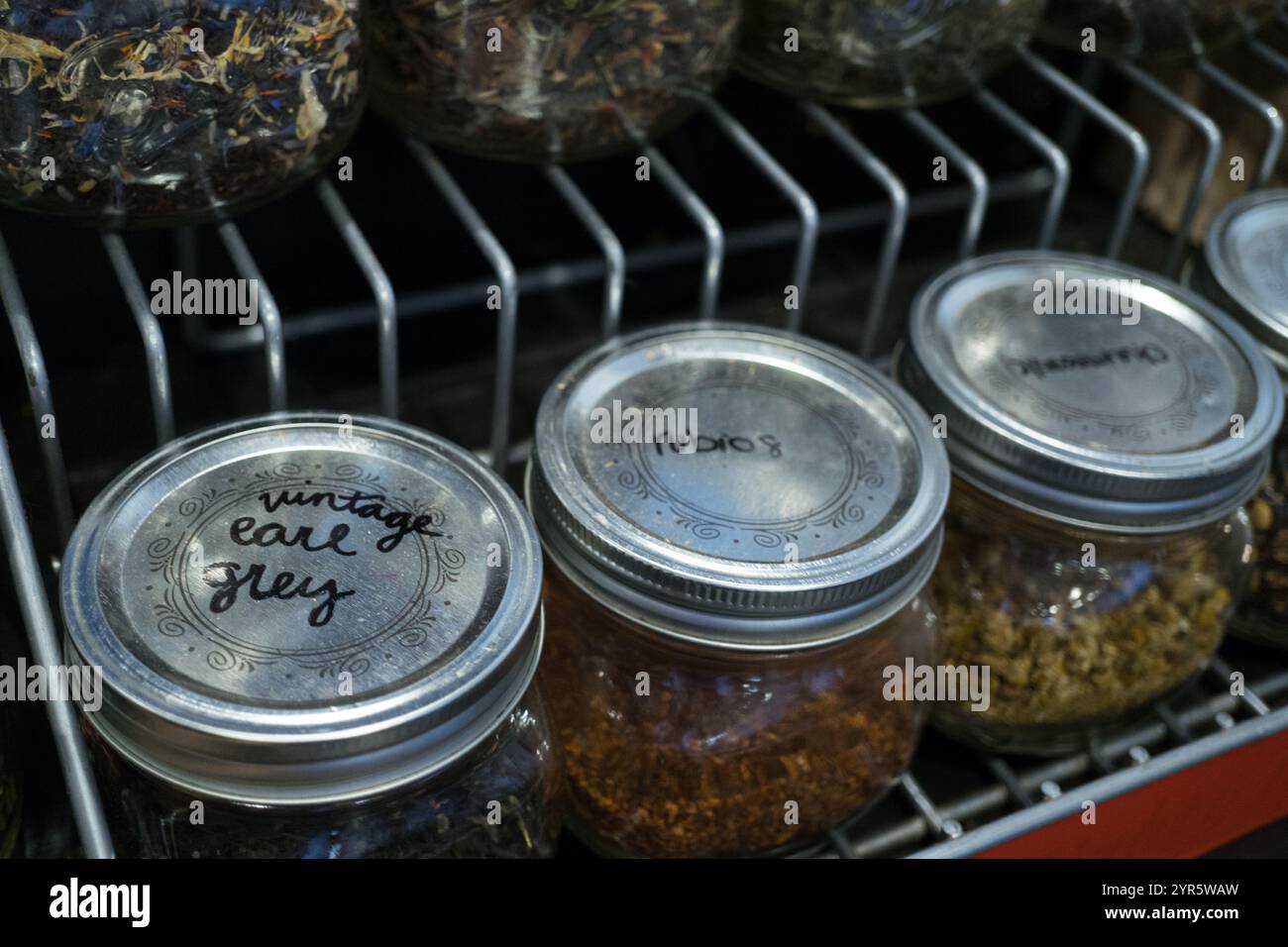 Assorted Loose Leaf Teas in Glass Jars on a Shelf Stock Photo - Alamy