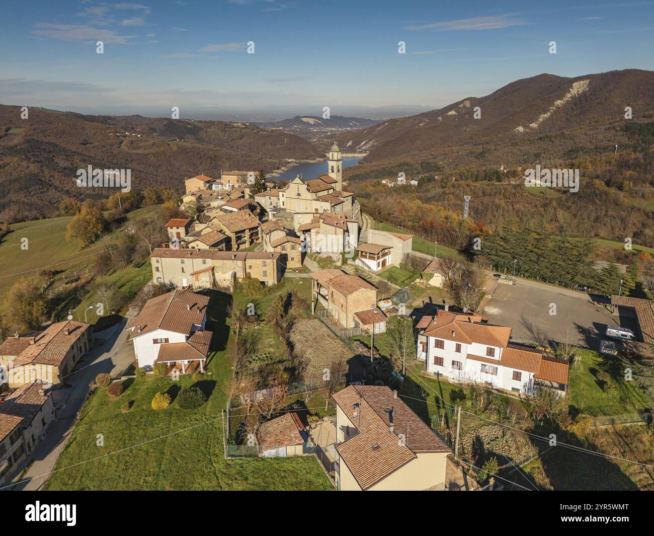 Aerial view of vezzolacca, a charming village nestled in the hills of ...