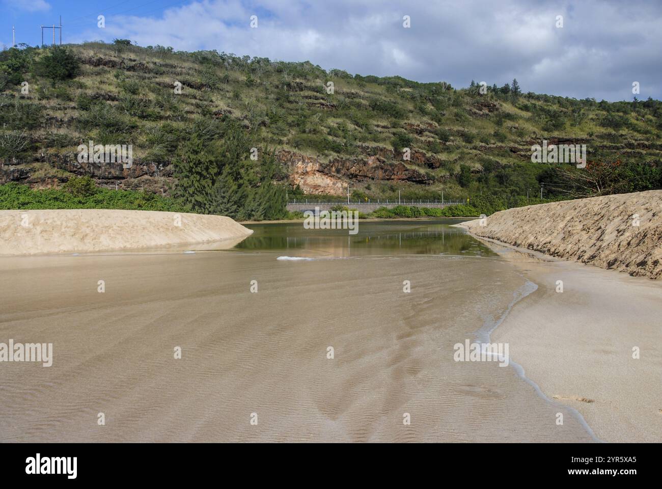 Waimea River meeting the ocean at Waimea Bay Stock Photo - Alamy