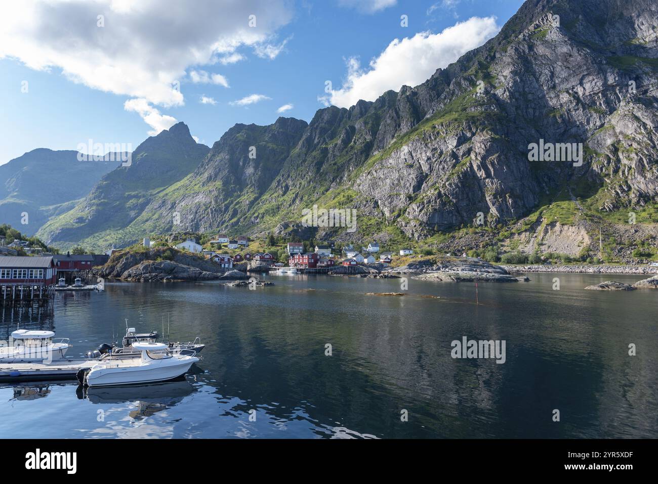 Historic fishing village in front of the mountain landscape of ...