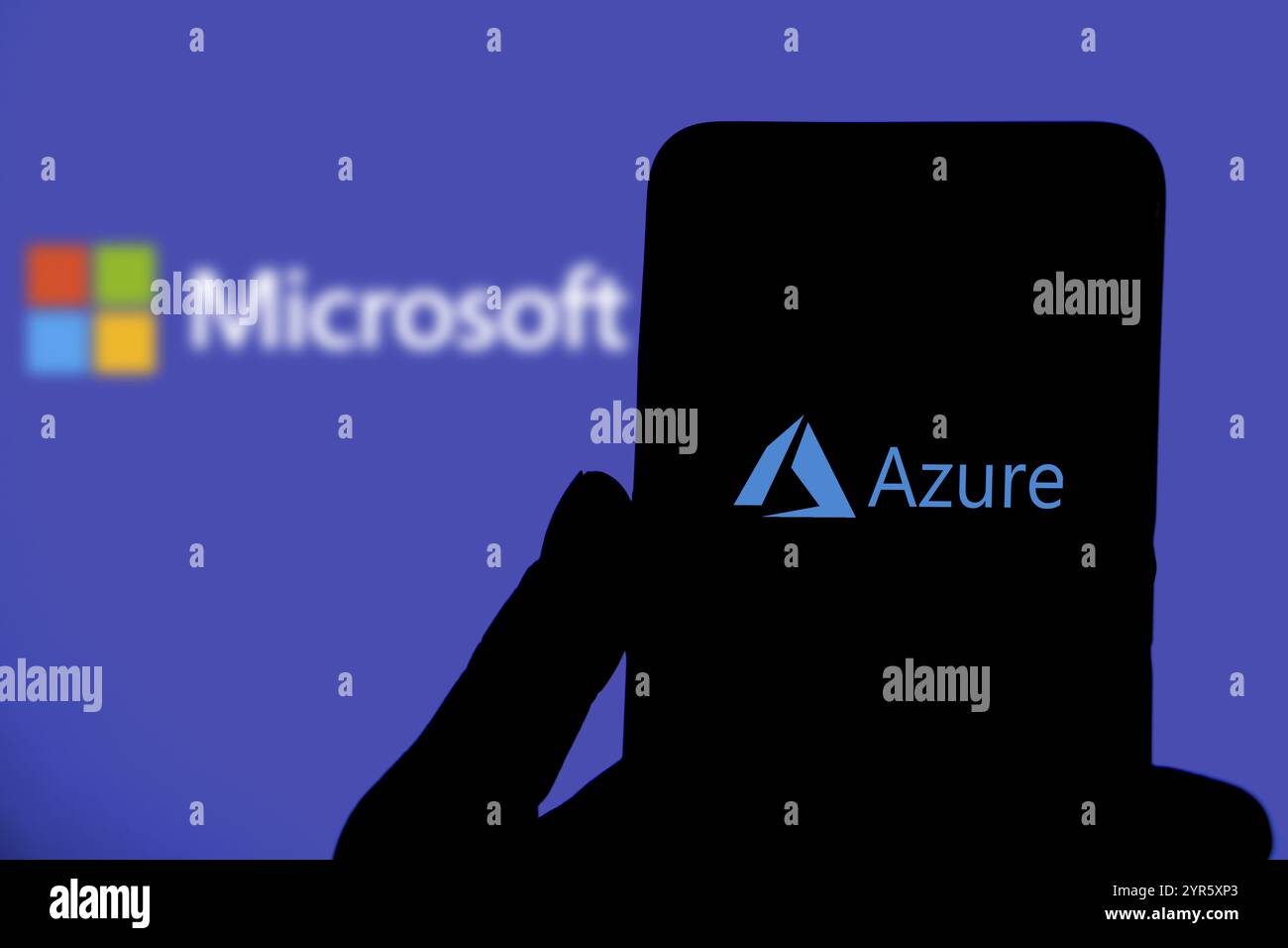 Smart phone with the Microsoft Azure logo, is a cloud service offered ...