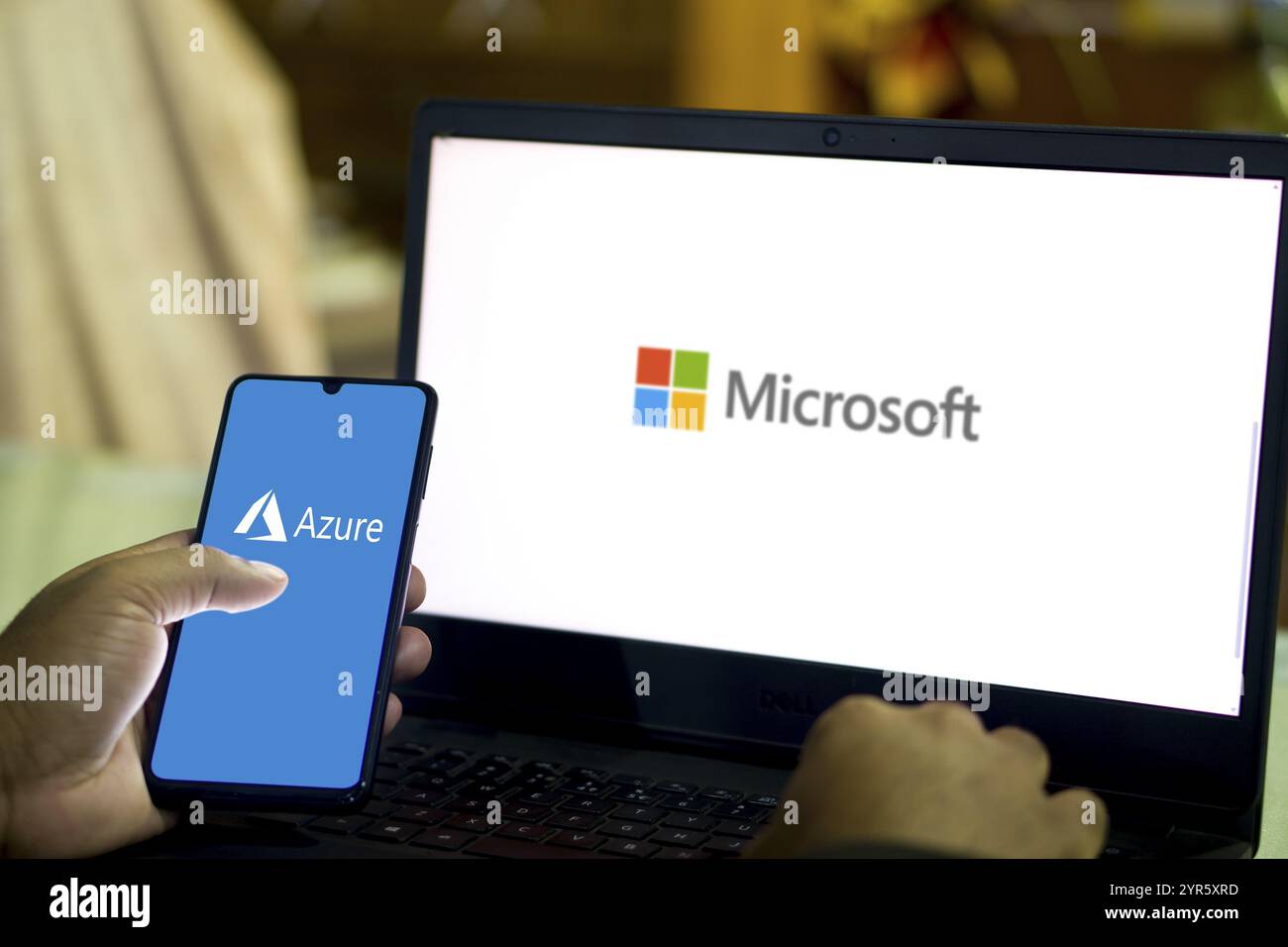 Smart phone with the Microsoft Azure logo, is a cloud service offered ...