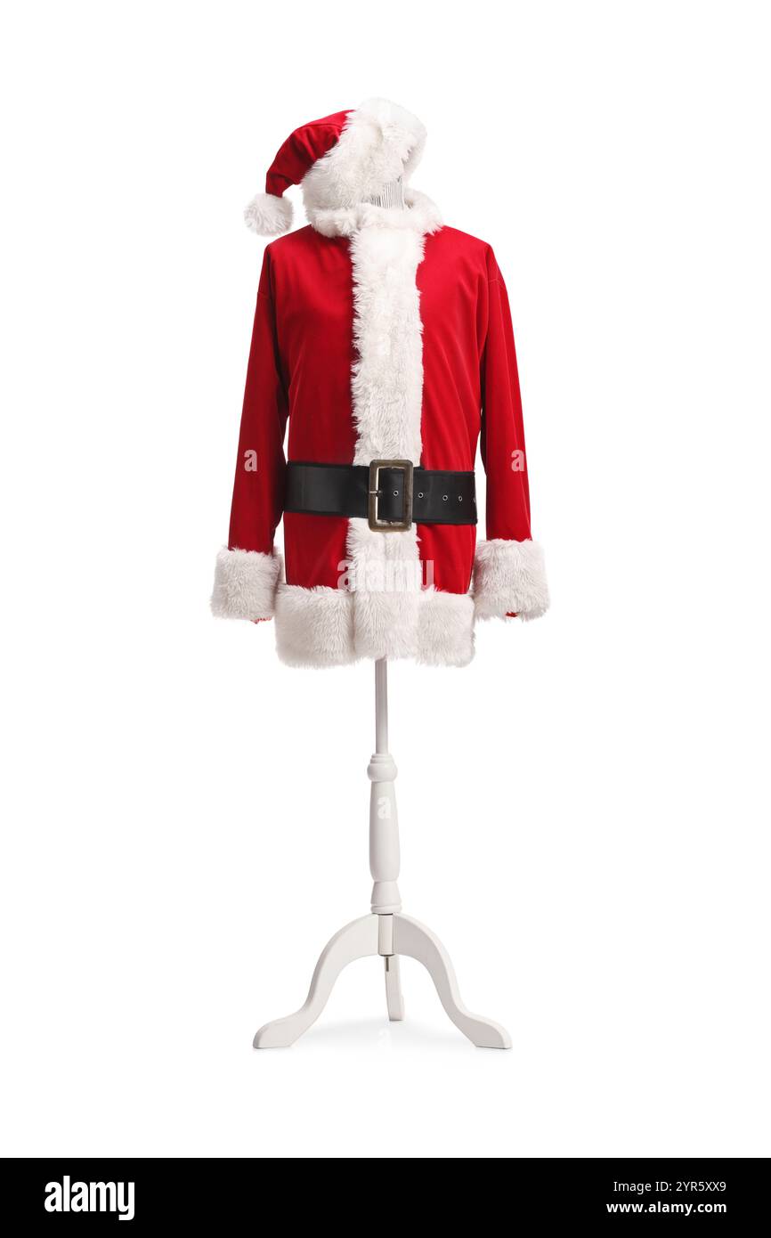 Santa Claus coat and hat on a mannequin doll isolated on white ...