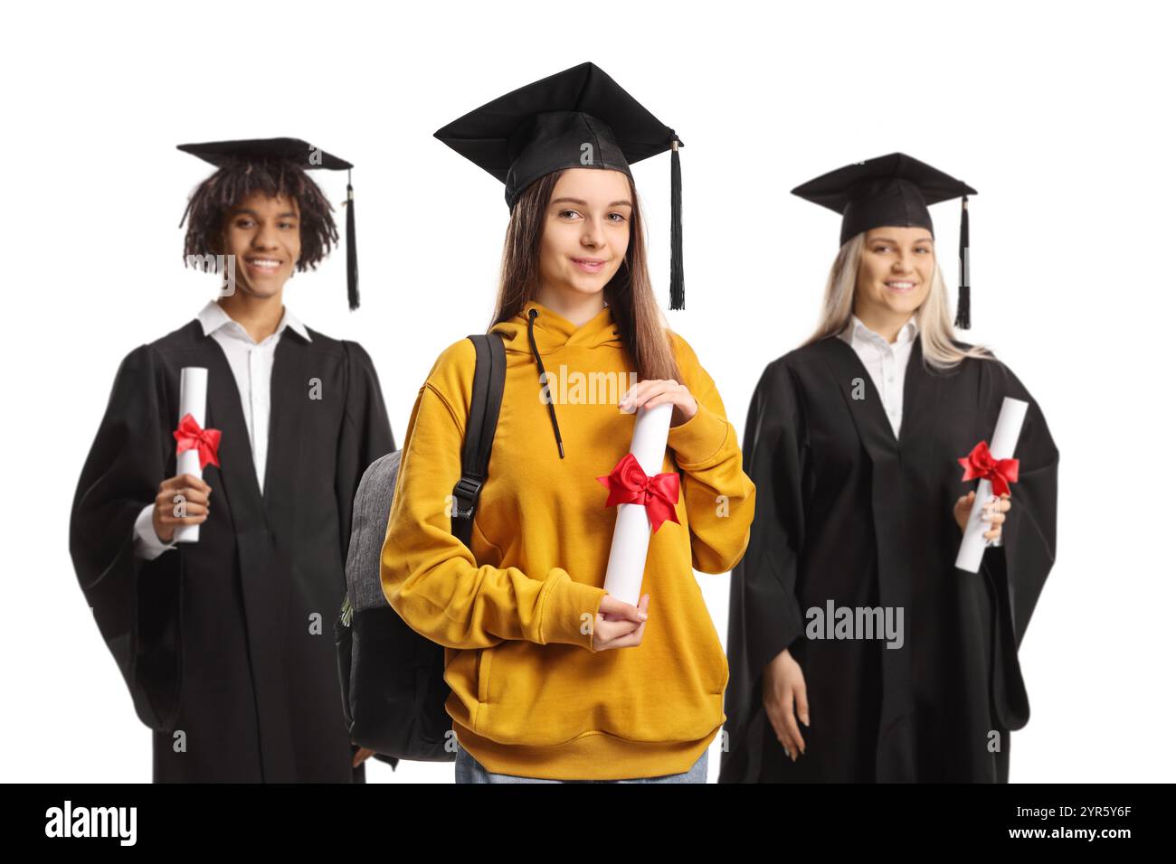 High school and college graduate students isolated on white background ...
