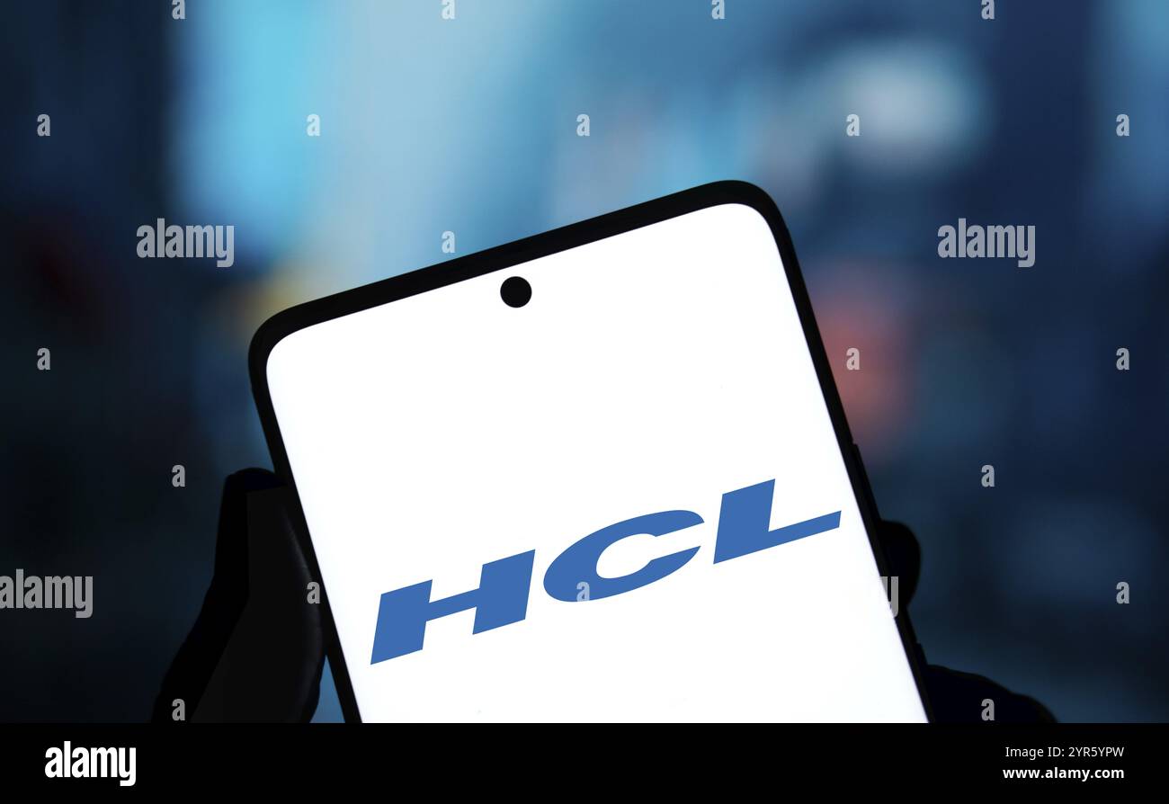HCL logo is displayed on smartphone. HCL Technologies Limited is an Indian multinational ...