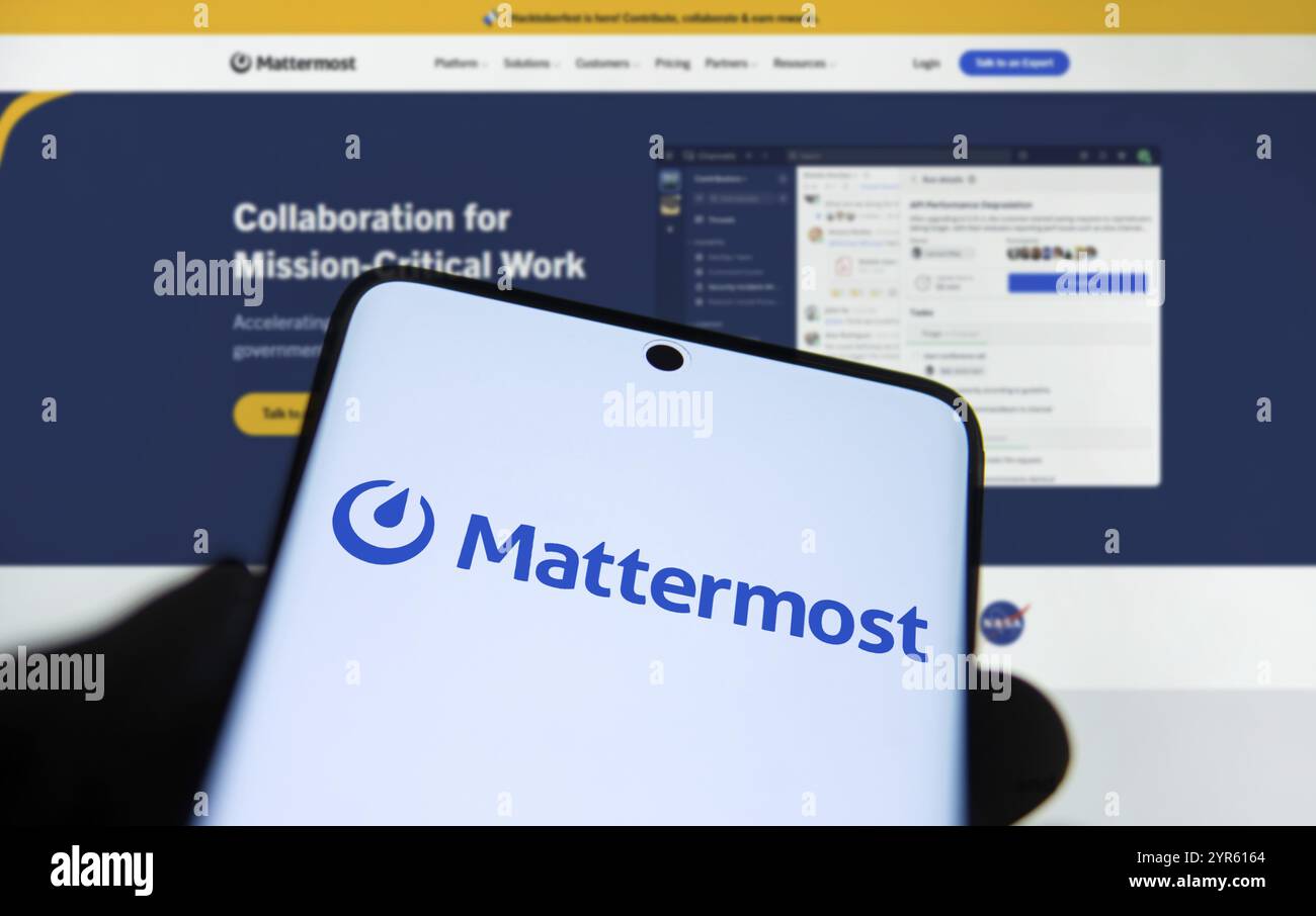 Mattermost logo is displayed on smartphone. Mattermost is a self-hosted ...
