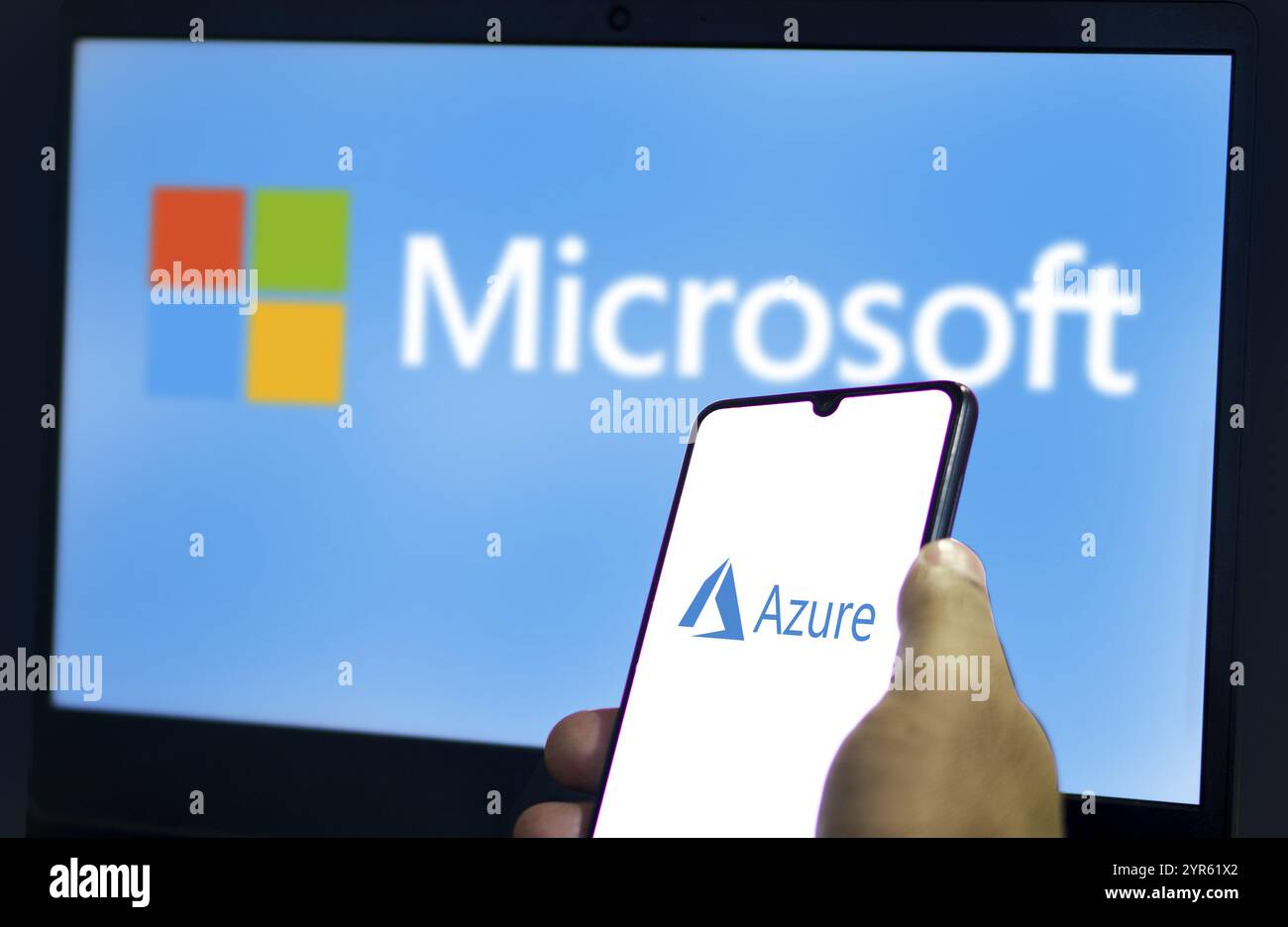 Smart phone with the Microsoft Azure logo, is a cloud service offered ...