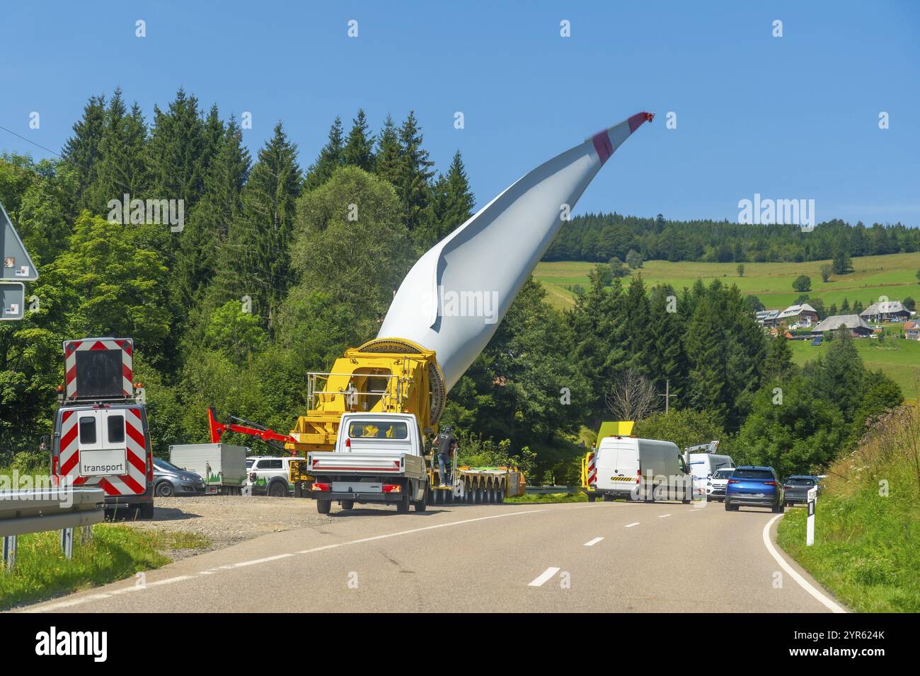 Transporting wind turbine blades for wind energy on a semi-trailer ...