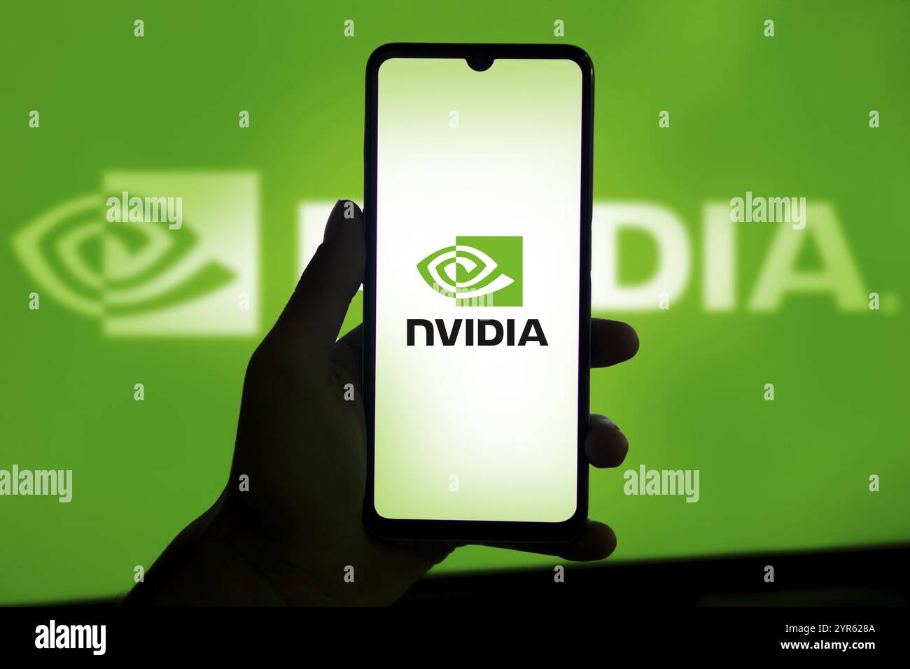 Dhaka, Bangladesh 11 Nov 2024: Nvidia logo on smartphone screen with AI ...