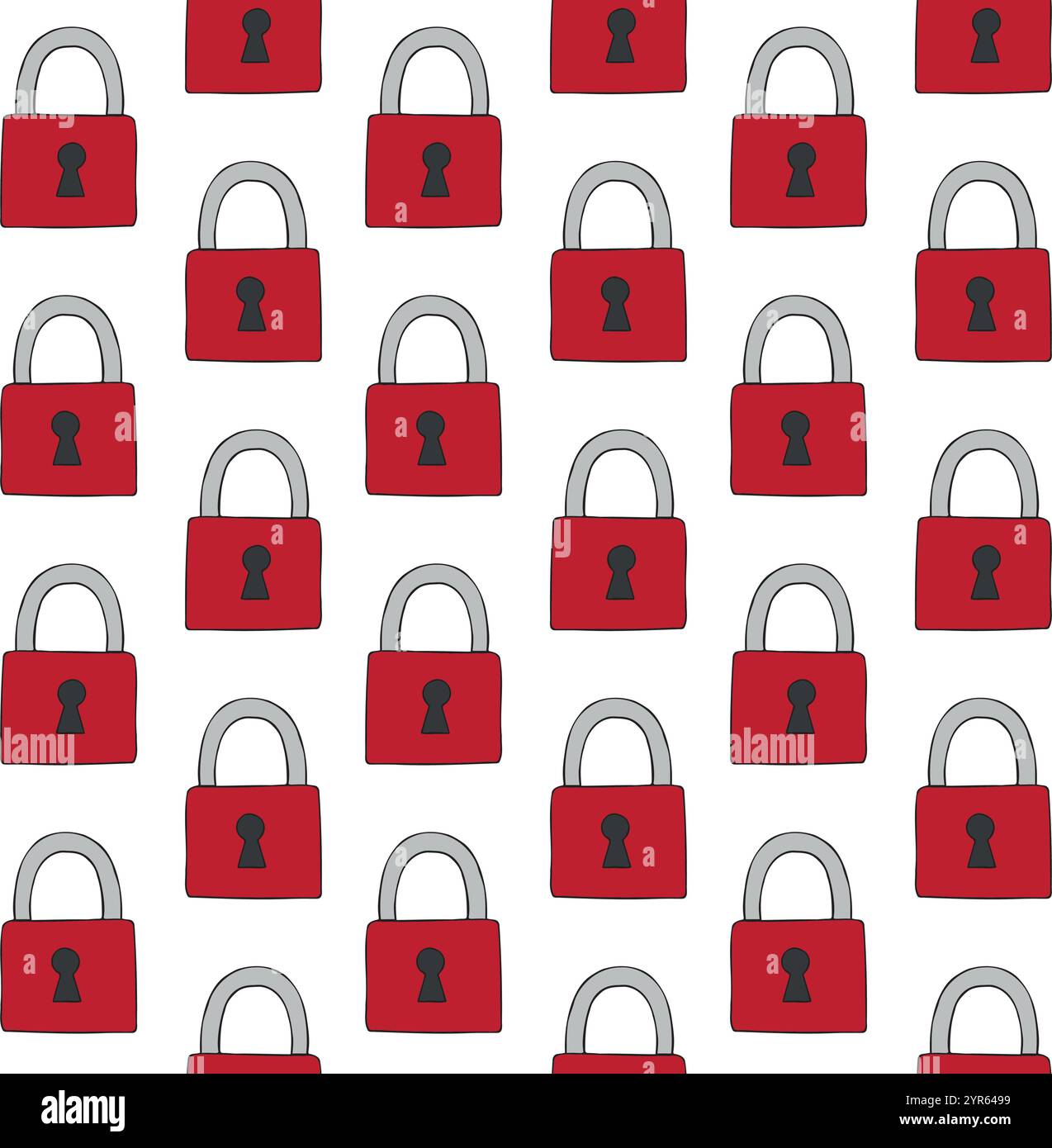 Vector seamless pattern of hand drawn sketch doodle colored lock ...