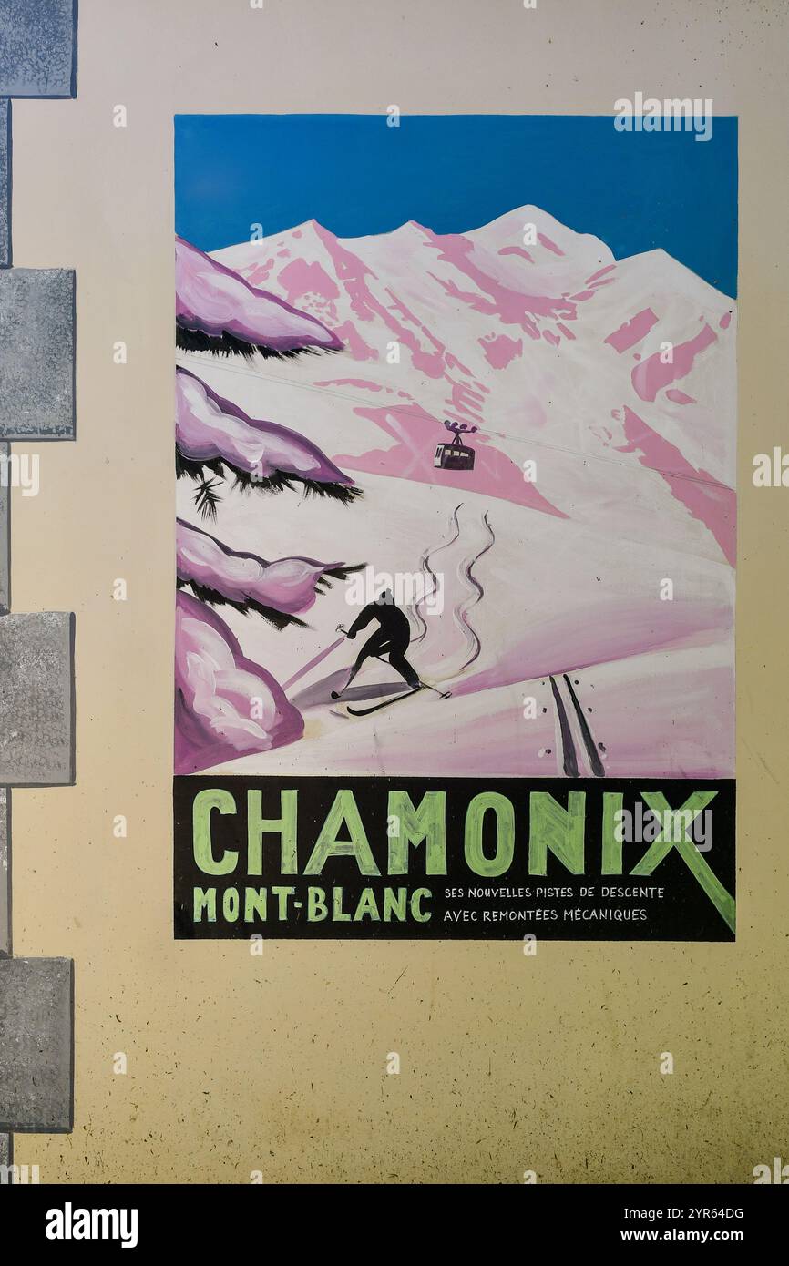 An electric cabin decorated with a mural depicting the Mont Blanc ...