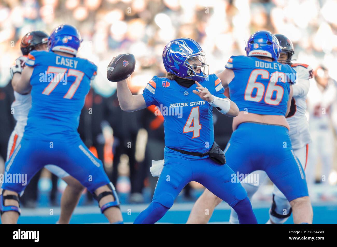Boise State quarterback Maddux Madsen (4) throws the ball behind the ...