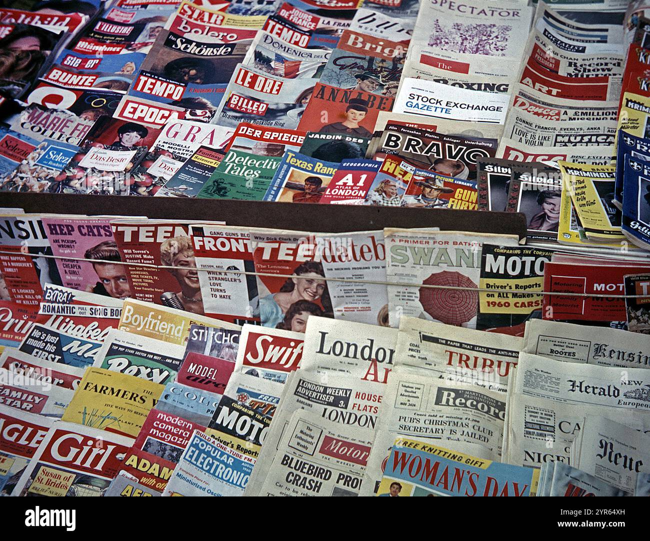 A newsstand in Central London, with a wide variety of magazines and ...