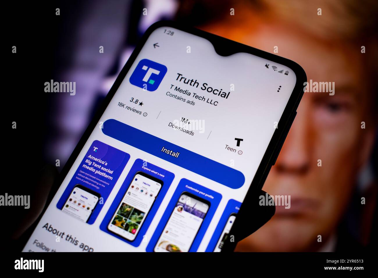 SEATTLE, WA, US - APR 3, 2025: A man holds smartphone with Truth Social ...