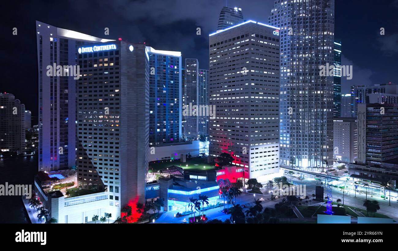 Downtown Miami skyline by night aerial view - MIAMI, USA - NOVEMBER 5 ...