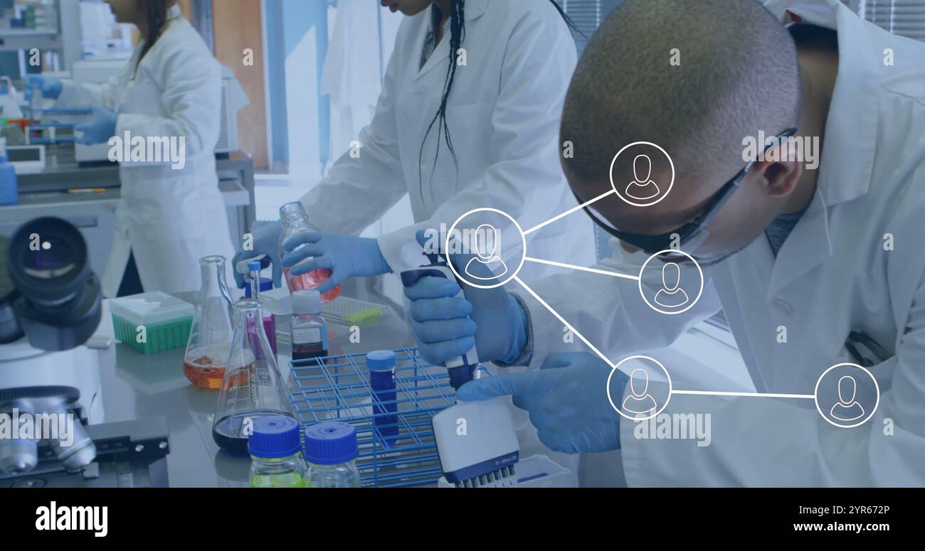 Image of connections over diverse scientists in laboratory Stock Photo ...