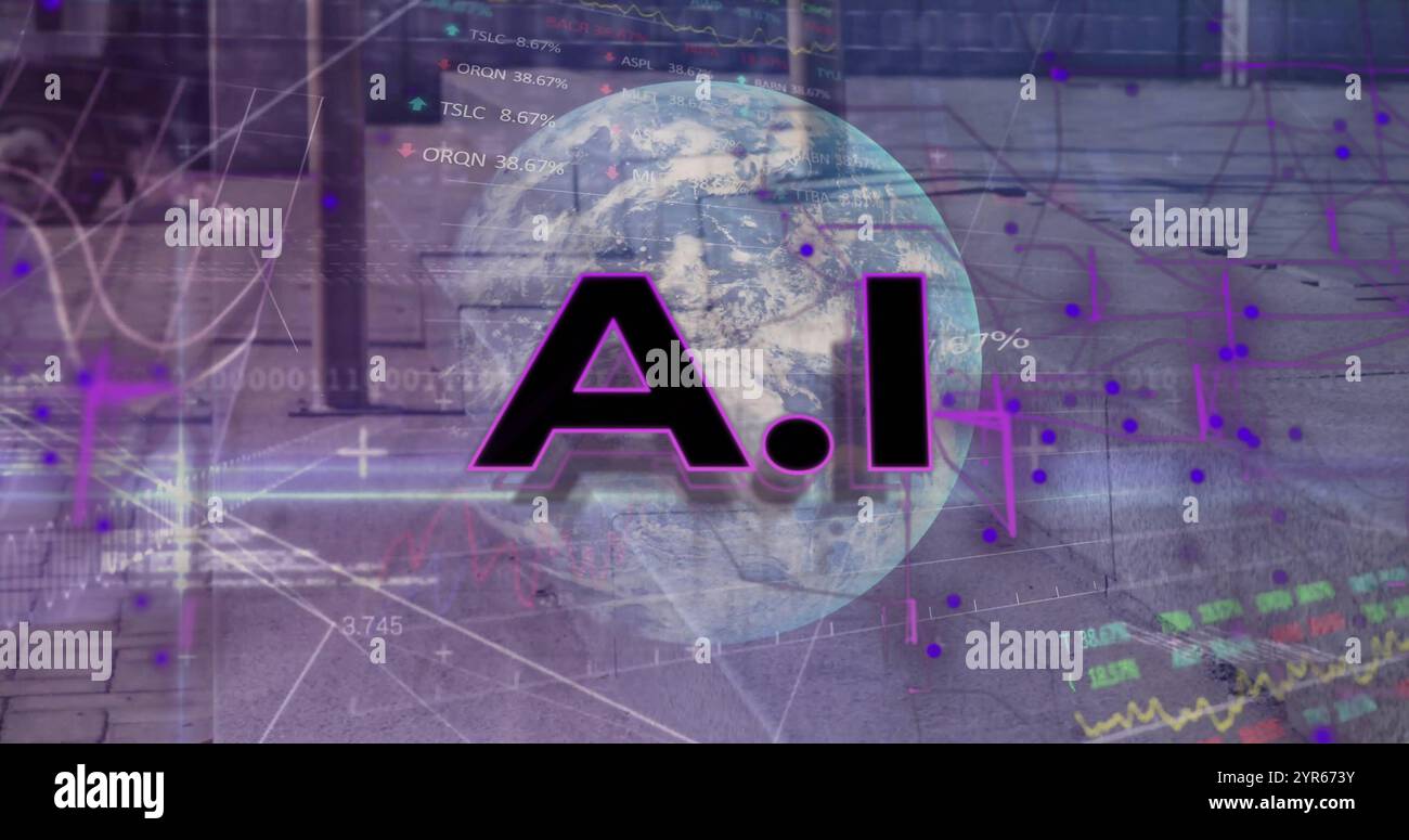 Image Of Ai Text Globe With Binary Coding And Data Processing Over