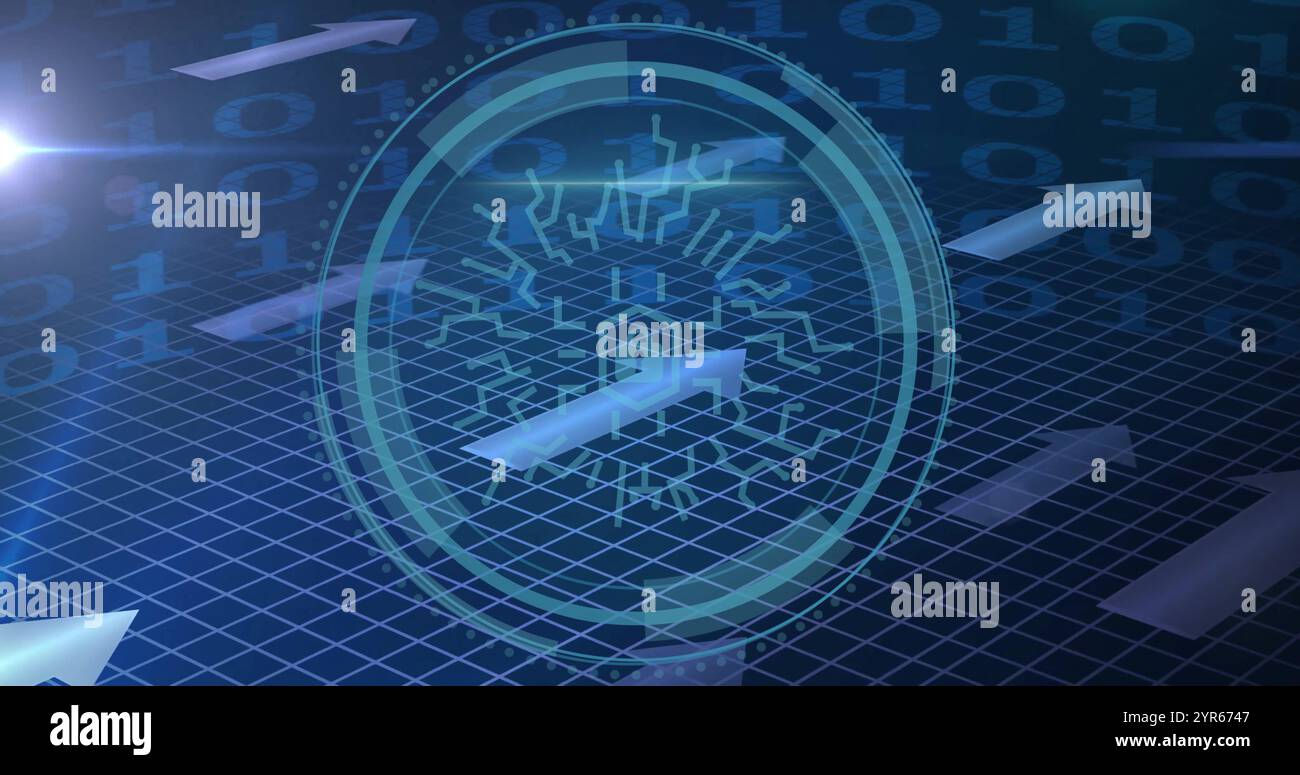 Image of padlock icon and security scanner over arrows and processing data Stock Photo - Alamy