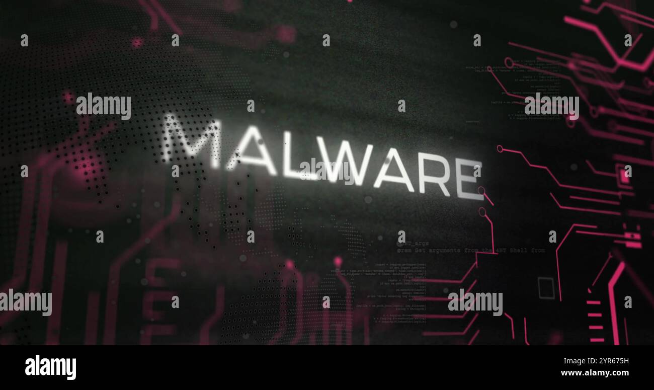 Image of malware text over globe and processing data on black interface screen Stock Photo - Alamy