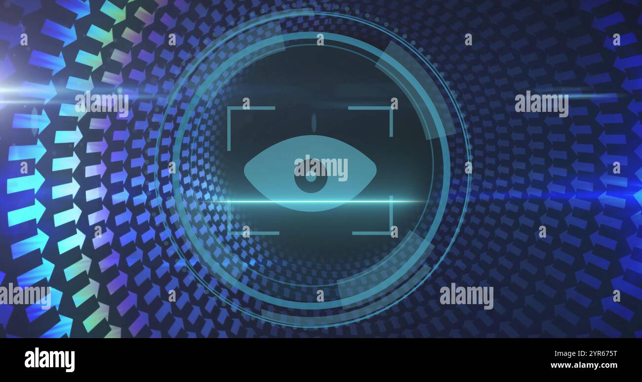 Image of arrows and biometric eye scanner processing data Stock Photo - Alamy