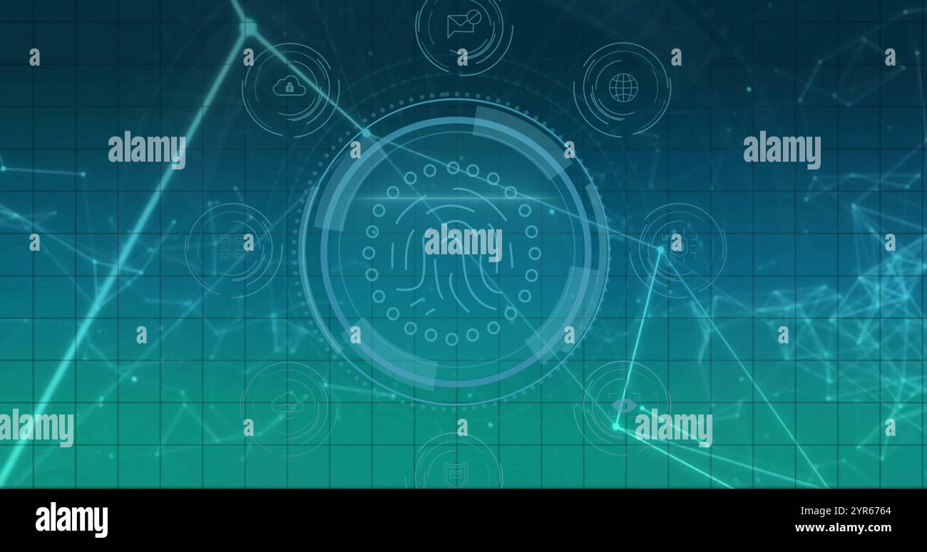 Image of biometric security scanner over networks and processing data Stock Photo - Alamy