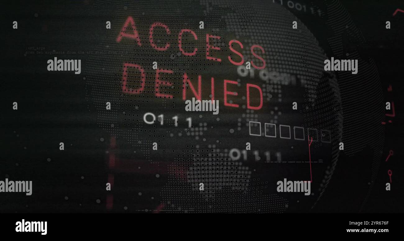 Image of access denied text over processing data on black interface screen Stock Photo - Alamy