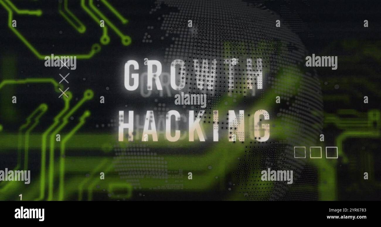 Image of growth hacking text over motherboard and processing data on black Stock Photo - Alamy