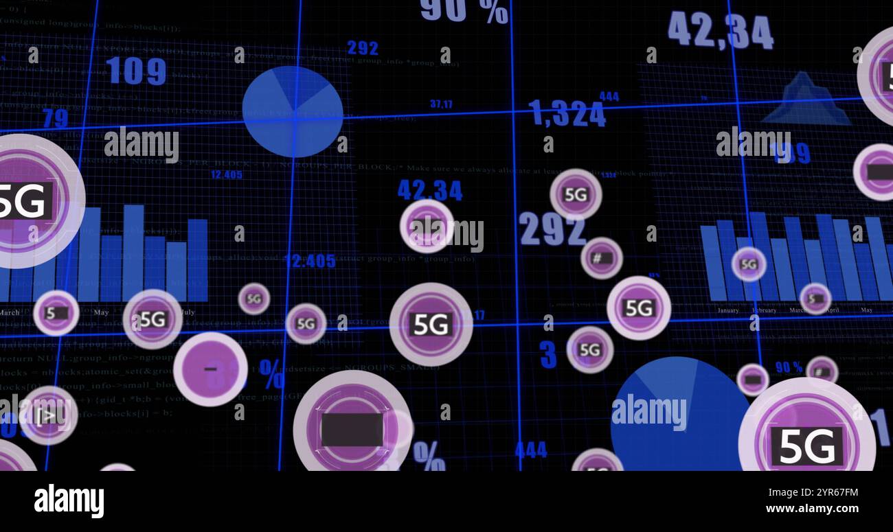 Image of 5g text, digital data processing over black background Stock Photo - Alamy