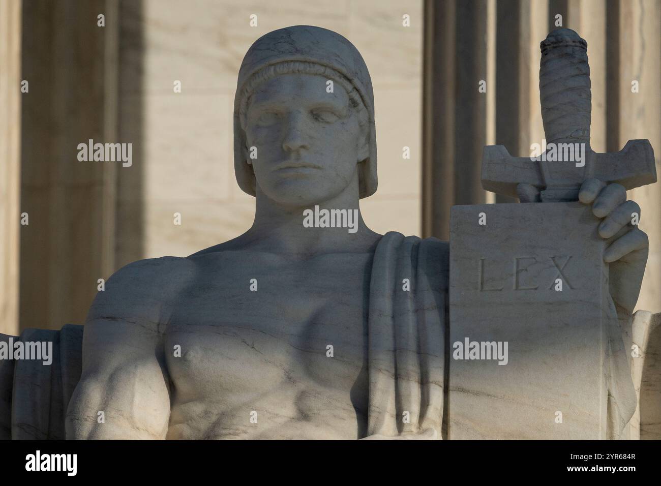 A view of the Authority of Law statue in shadow at the U.S. Supreme ...