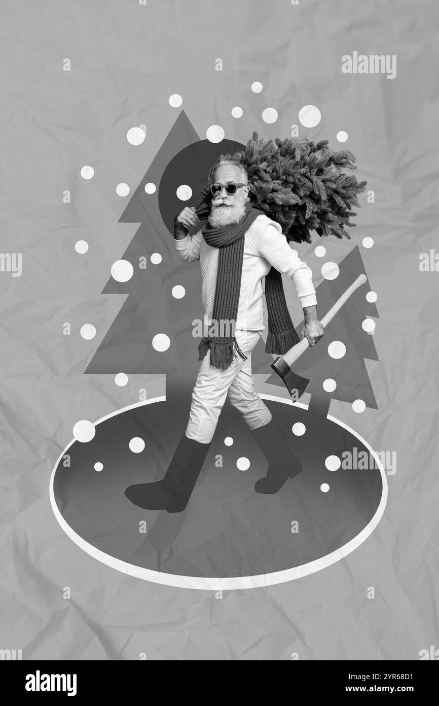 Vertical collage image of charismatic black white colors grandfather ...