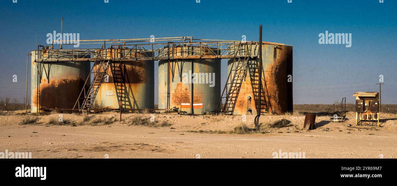 APRIL 2021, MIDLAND TEXAS, USA -Empty rusty storage tanks - near oild ...