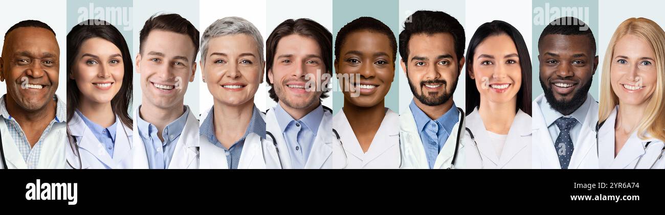 Collage Of Multiethnic Doctors And Medical Workers Portraits, Gray ...