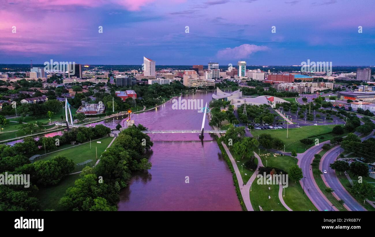 JUNE. 6, 2021 - WICHITA KANSAS, USA - Drone aerial view of downtown ...