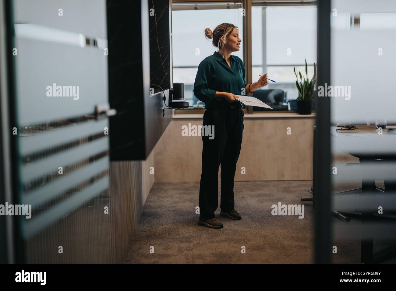 Business professional leading a meeting in modern office setting Stock ...