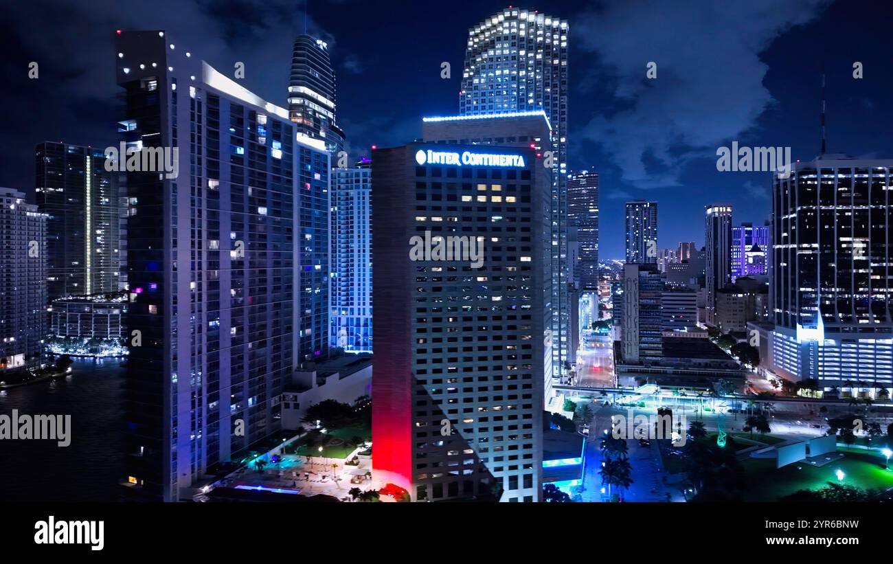 Downtown Miami skyline at Bayfront Park by night aerial view - MIAMI ...