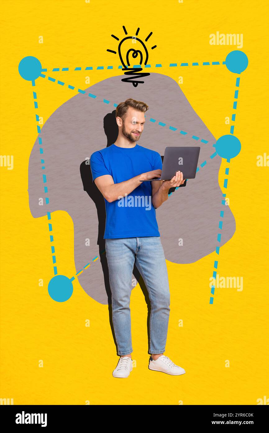 Poster trend sketch template 3D photo collage of line point creative ...