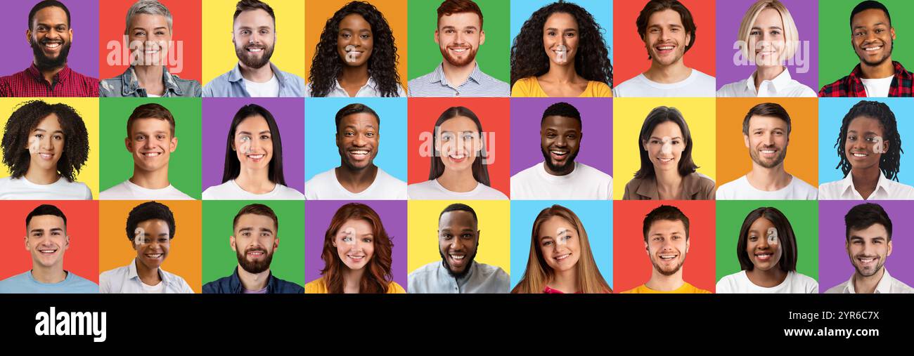 Multiracial people faces mosaic. Set of various men and women portraits ...