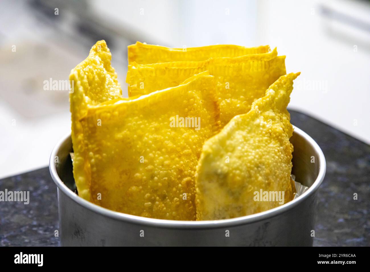 Traditional Brazilian fried pastry stuffed with ground beef. "Pastel de ...