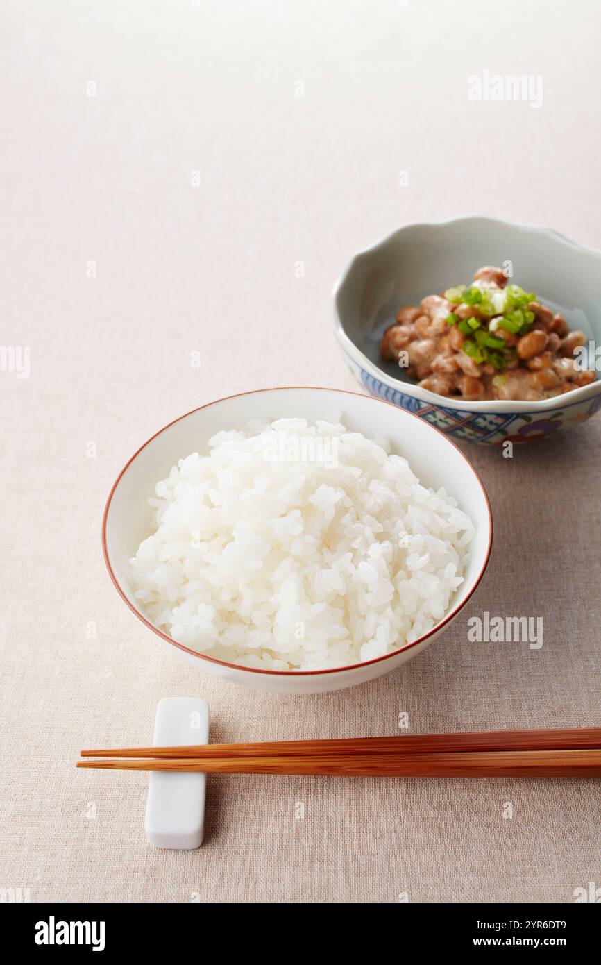 Rice and natto Stock Photo - Alamy