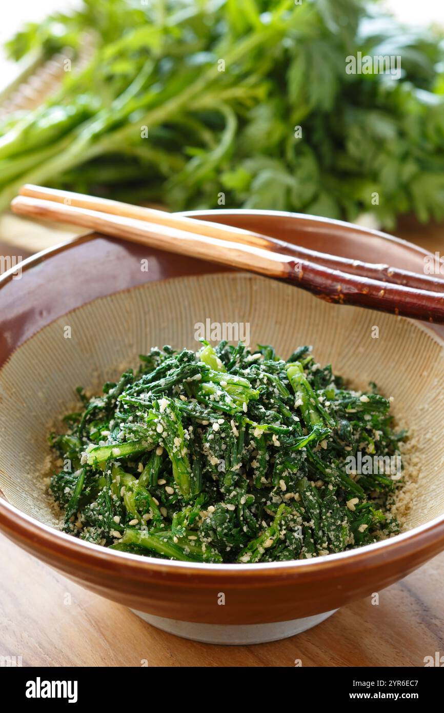 Edible Chrysanthemum Leaves ( Shungiku) with sesame paste Stock Photo ...