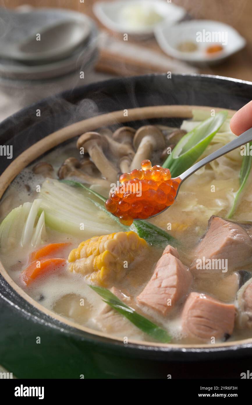 Hokkaido-style Ishikari nabe with salmon roe Stock Photo - Alamy
