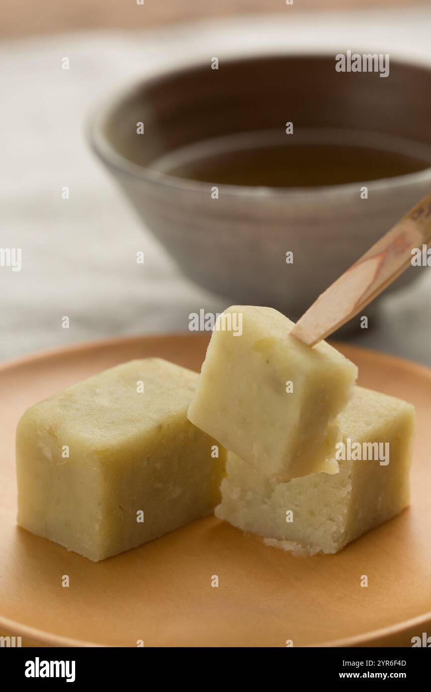 Scene of eating taro yokan Stock Photo - Alamy