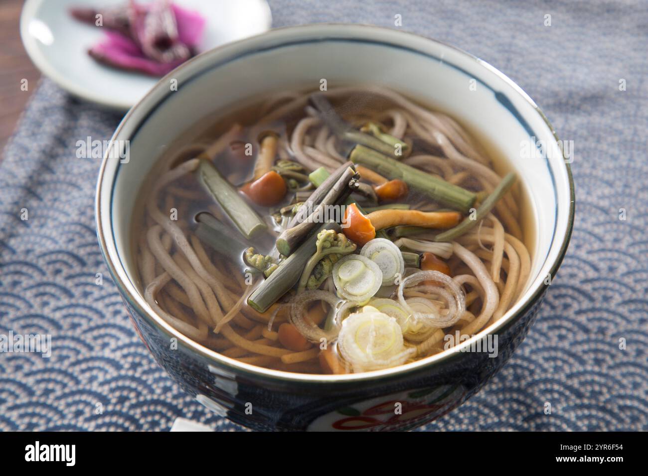 Sansai soba with shibazuke pickles Stock Photo - Alamy